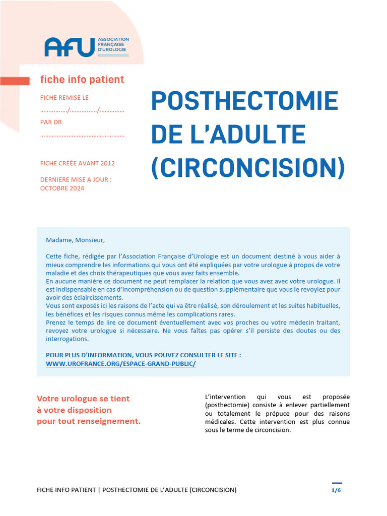 Posthectomie de l'Adulte : Guide Patient | PDF | Médecine clinique ...