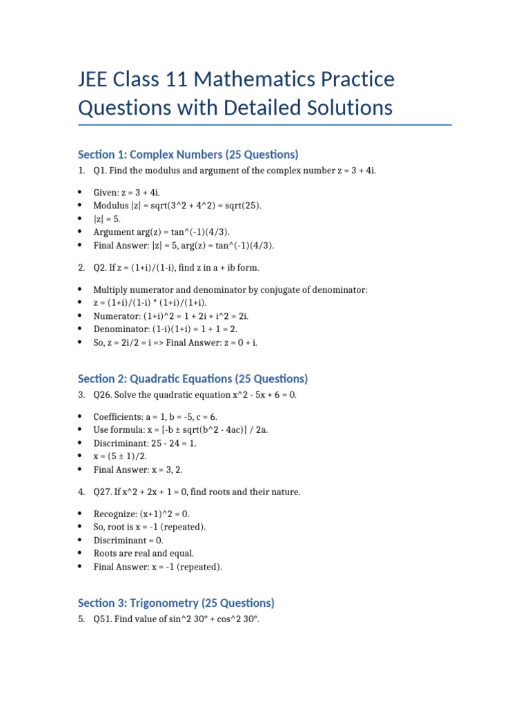 JEE Class11 Math Set1 | PDF