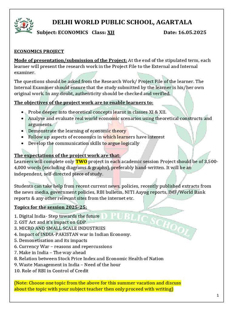 Economics Project Class Xii 2025-26[1] | PDF