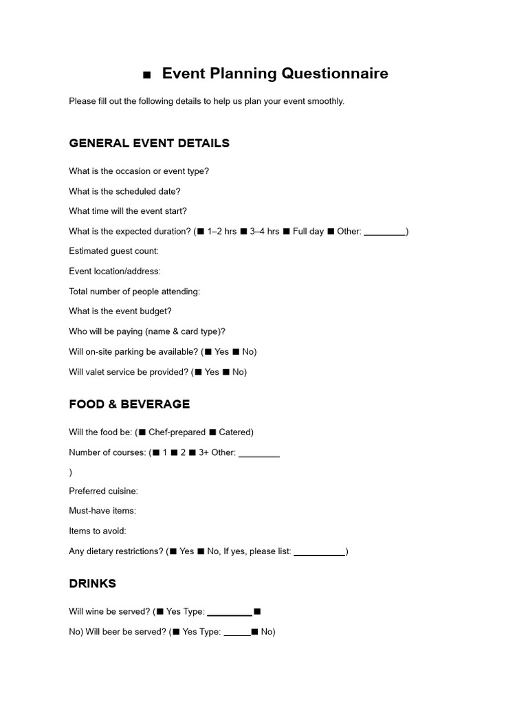Event Planning Questionnaire | PDF