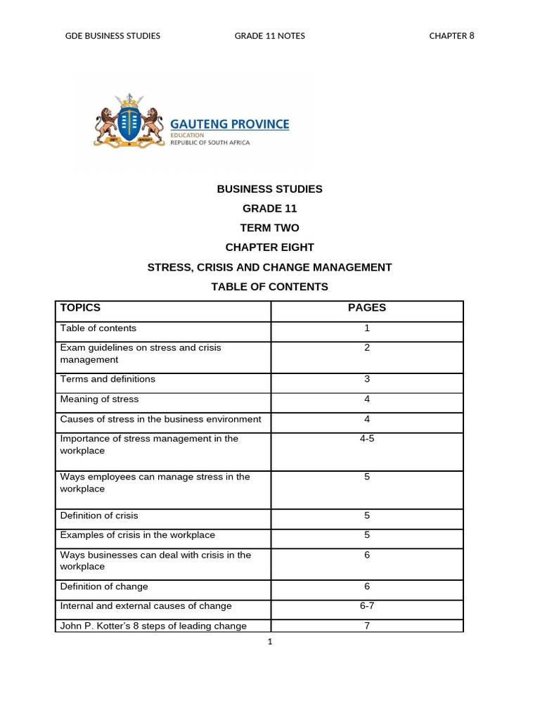 BSTD Grade 11 Week 2 Stress, Crisis and Change Managment | PDF ...