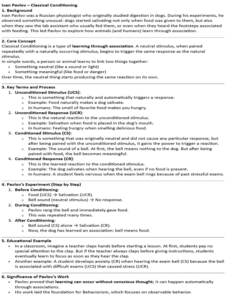 Ivan Pavlov - Classical Conditioning Theory of Behaviorism | PDF ...