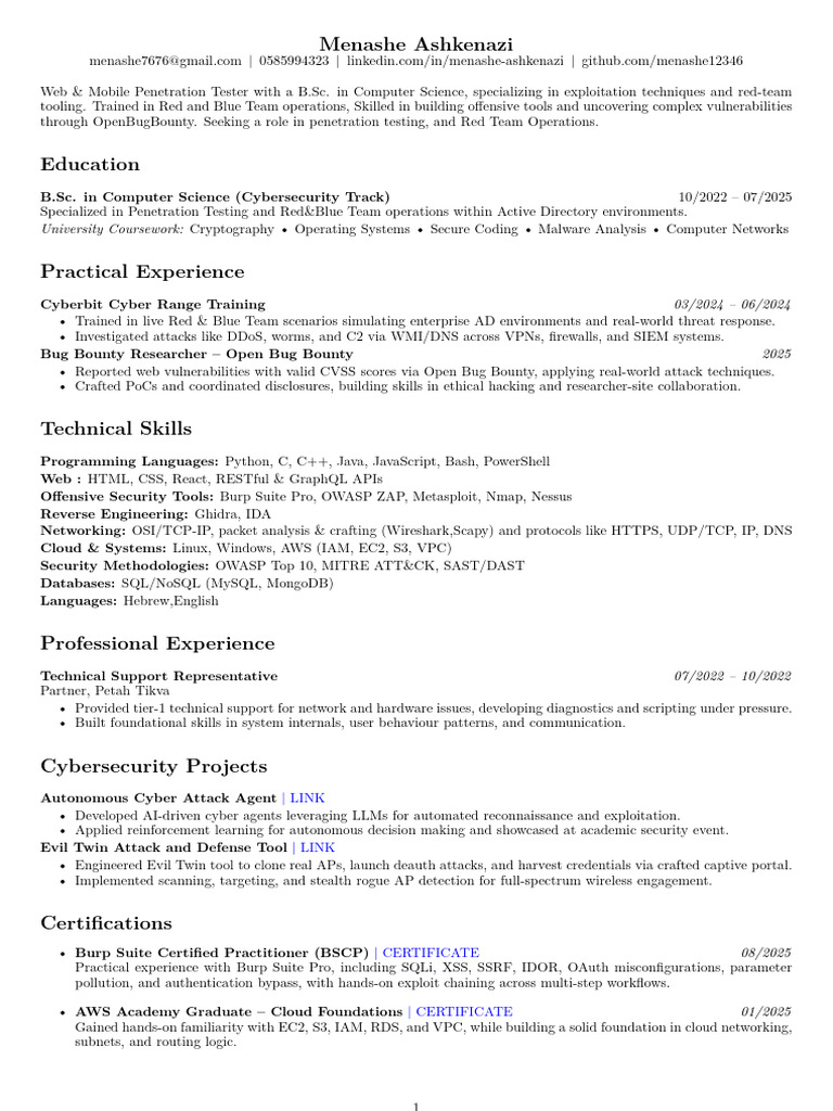 Menashe PT cv-1 | PDF | Penetration Test | Security