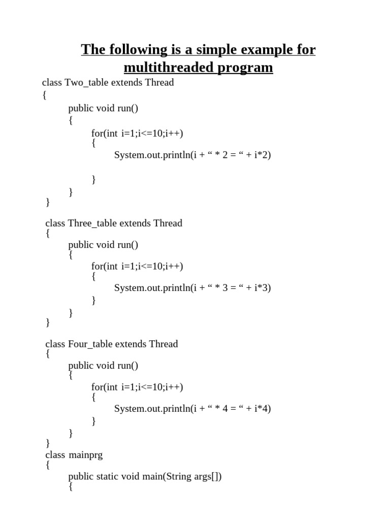 Example For Multithreaded Program For Demo | PDF
