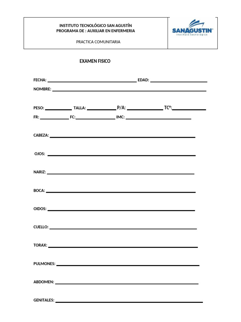 Formato de Examen Fisico | PDF
