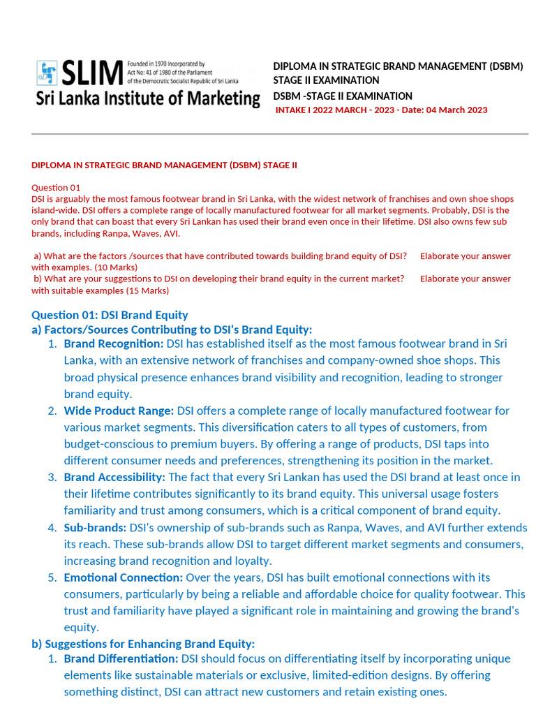 DSBM - INTAKE I 2022 MARCH March 2023 - Stage-II | PDF | Brand | Marketing