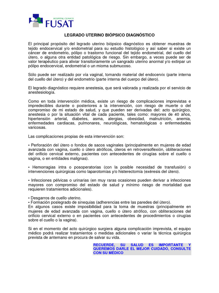 Legrado Uterino Biópsico Diagnóstico | PDF | Útero | Vagina