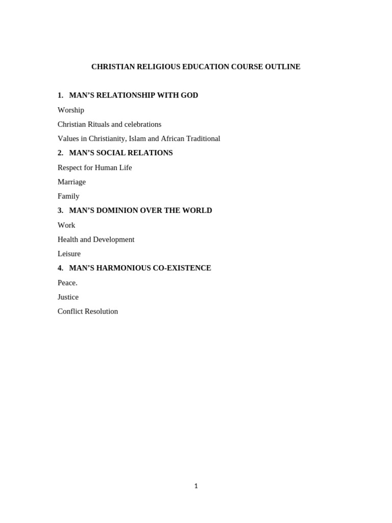 Christian Religious Education Course Outline | PDF | Baptism | Sacraments