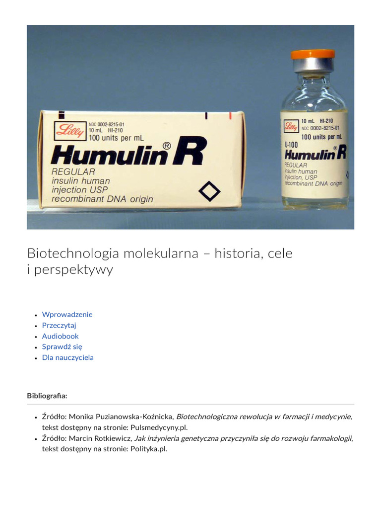 Biotechnologia Molekularna Historia Cele I Perspektywy | PDF