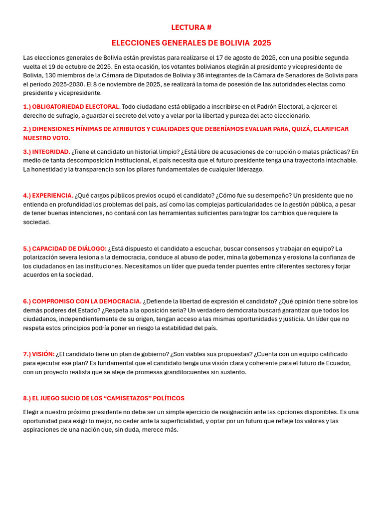 Lectura Elecciones Nacioneales | PDF | Elecciones | Votación