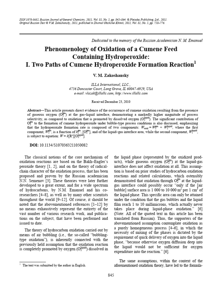 Cumene Hydroperoxide Formation Paths | PDF | Chemical Reactions | Oxygen
