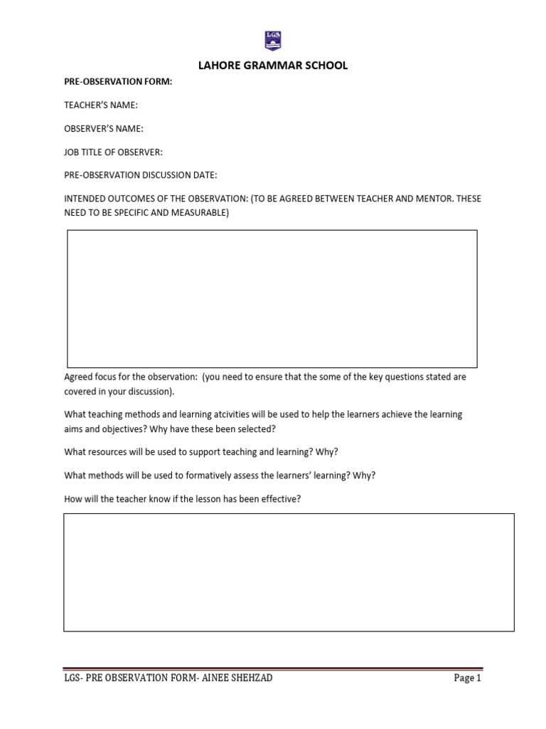 Lgs - Pre Observation Form | PDF