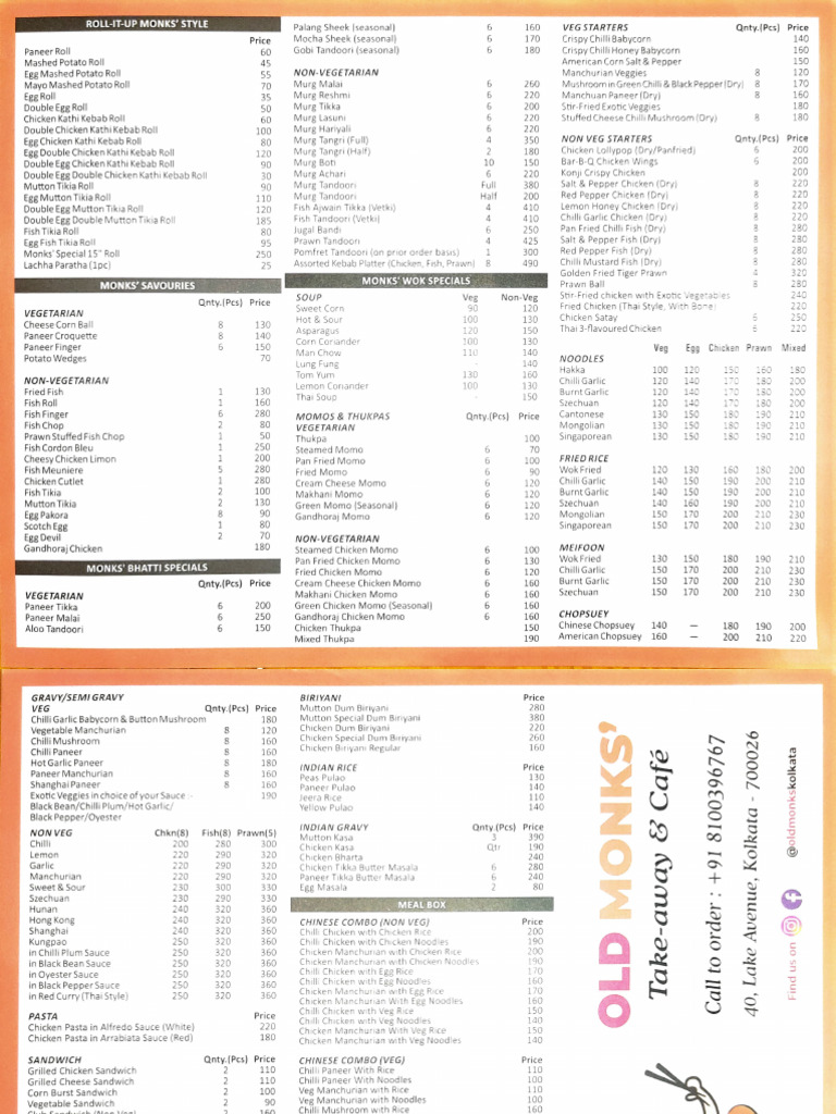 Old Monks' Cafe Menu Overview | PDF | Thai Cuisine | Curry