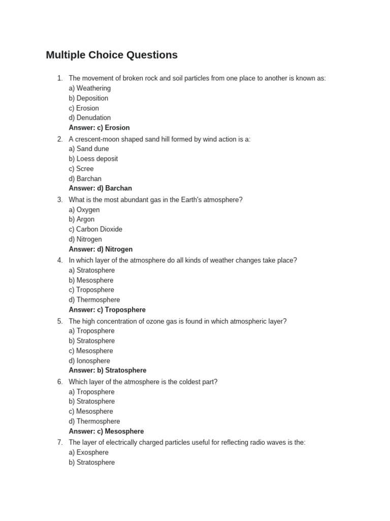 Social Studies 2 Multiple Choice Questions | PDF | Atmosphere ...