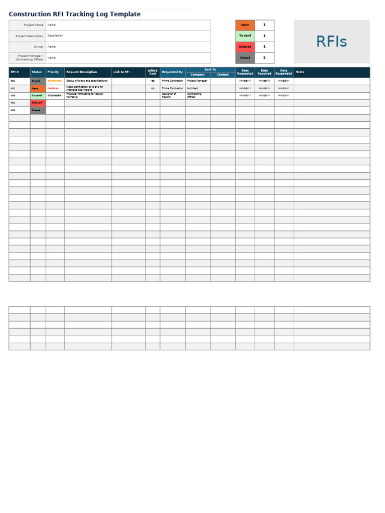 IC Construction RFI Tracking Log Template 10770 | PDF