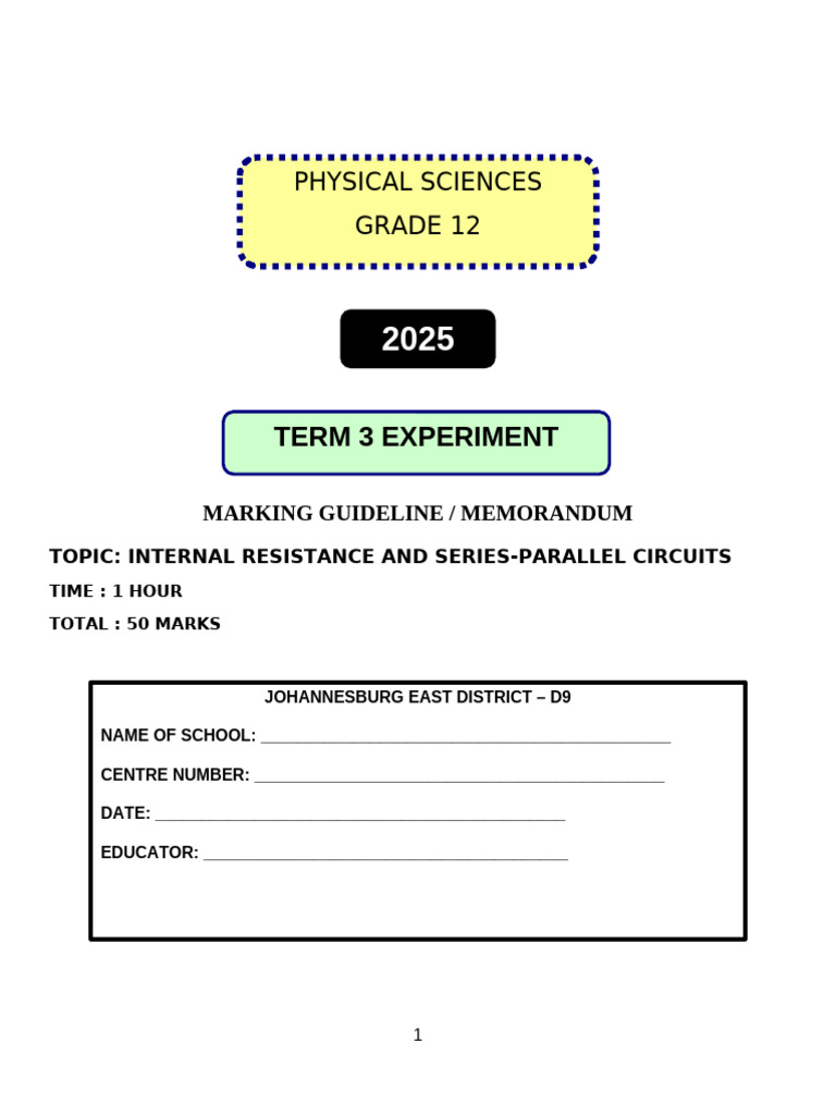 Physical Science Grade 12 Physics Experiment Resistance - MG - 2024 | PDF | Resistor | Voltage