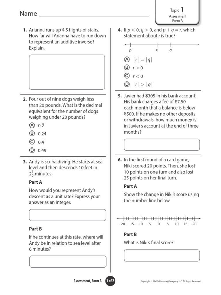 Math Assessment Form A | PDF
