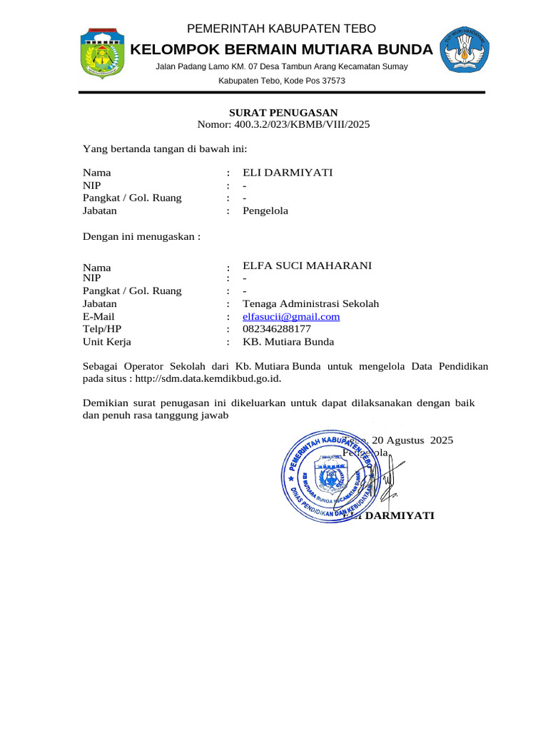 Contoh SK Penugasan Ops untuk akun SDM | PDF