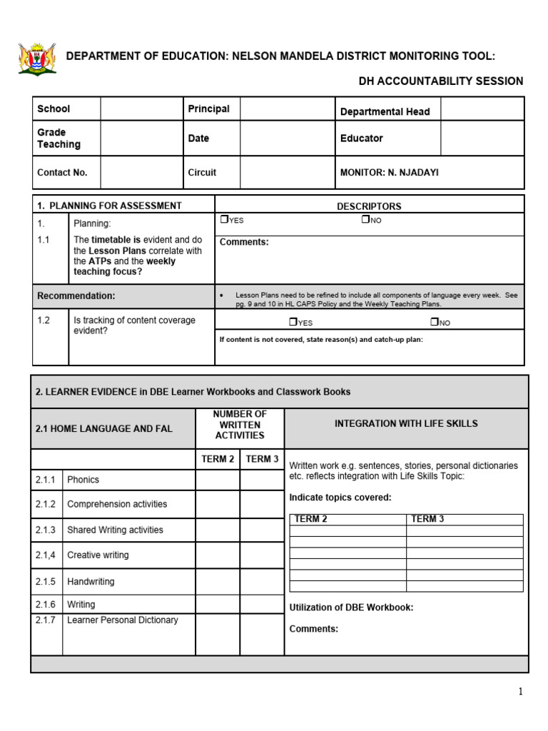 Nelson Mandela District Monitoring Tool | PDF | Human Communication ...