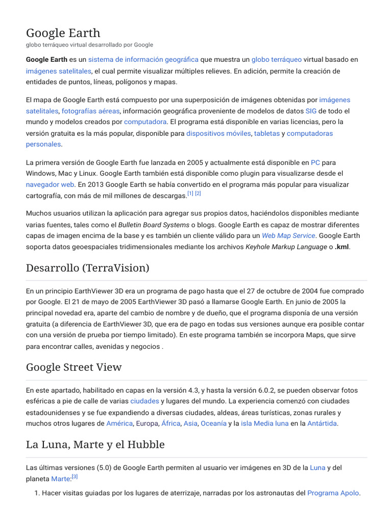 Google Earth - Wikipedia, La Enciclopedia Libre | PDF