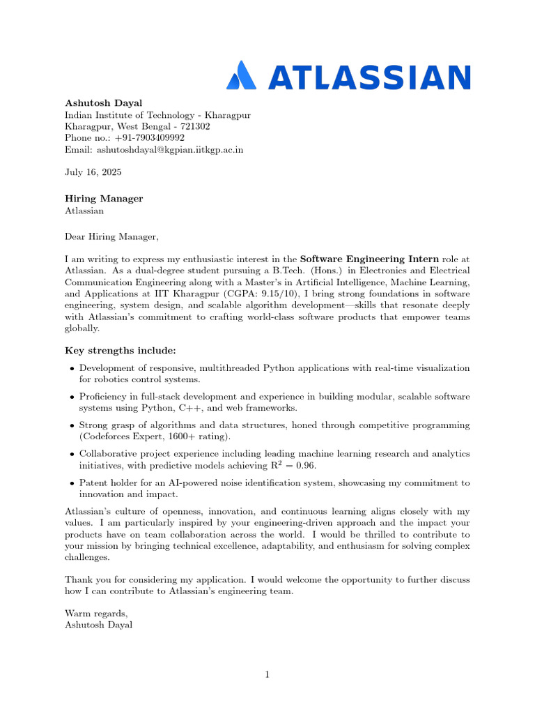 Cover Letter Atlassian | PDF