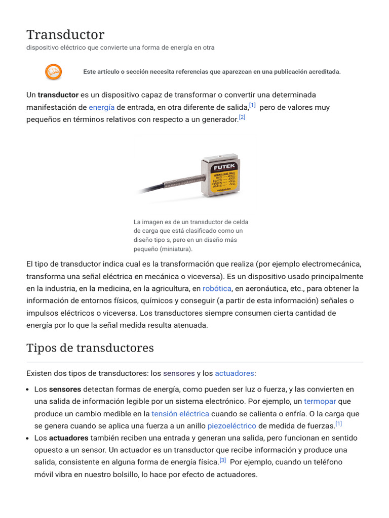Transductor - Wikipedia, La Enciclopedia Libre | PDF | Sensor ...