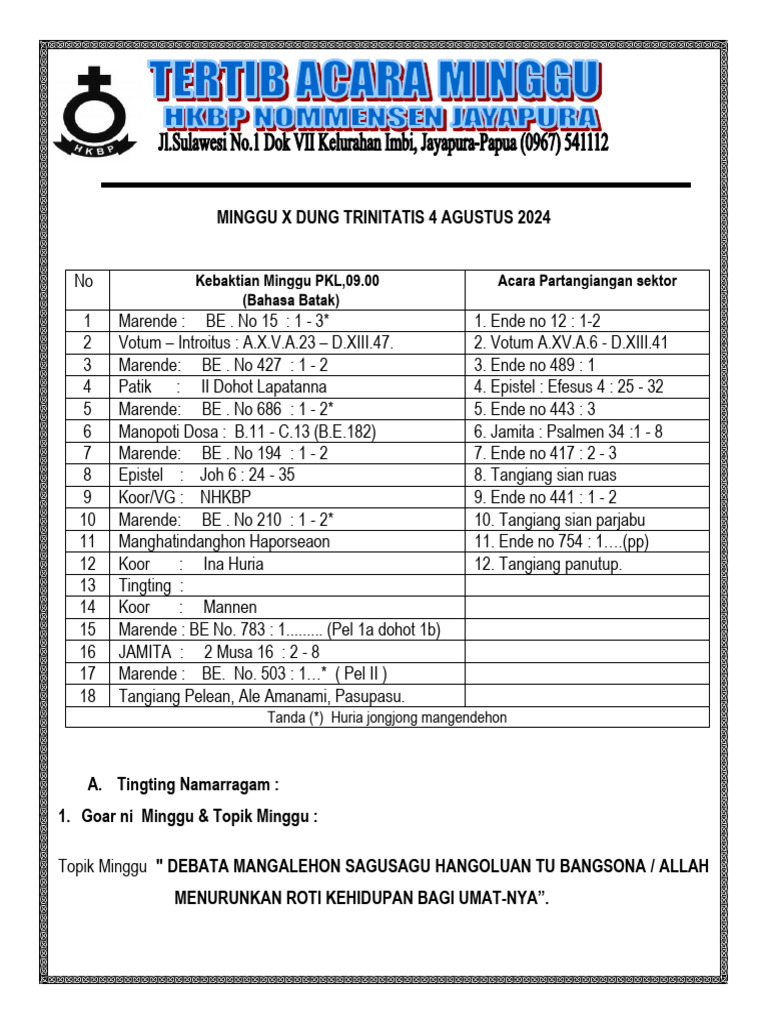 Kebaktian Minggu X Dung Trinitatis 2024 | PDF