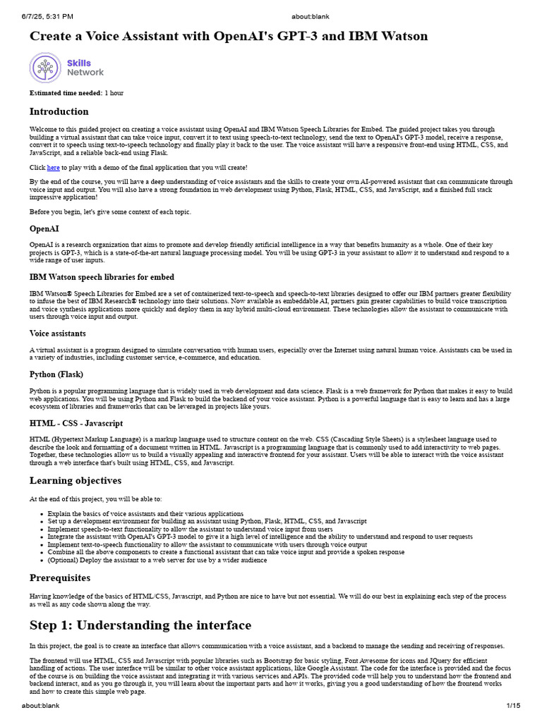 Create A Voice Assistant With OpenAI's GPT-3 and IBM Watson | PDF | World Wide Web | Internet & Web