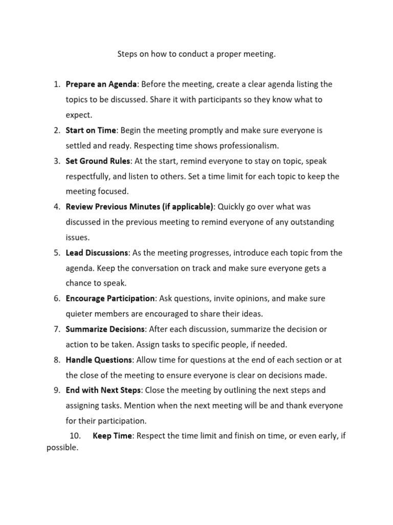 Steps On How To Conduct A Proper Meeting | PDF