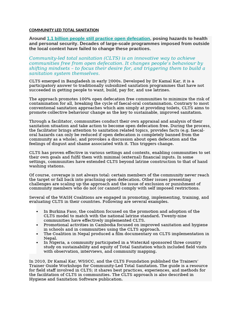 Community Led Total Sanitation | PDF | Sanitation | Waste Management