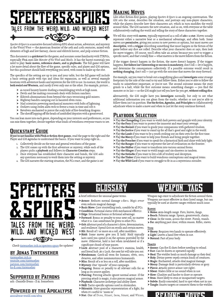 Quickstart Guide to Specters & Spurs RPG | PDF | Tabletop Role Playing ...