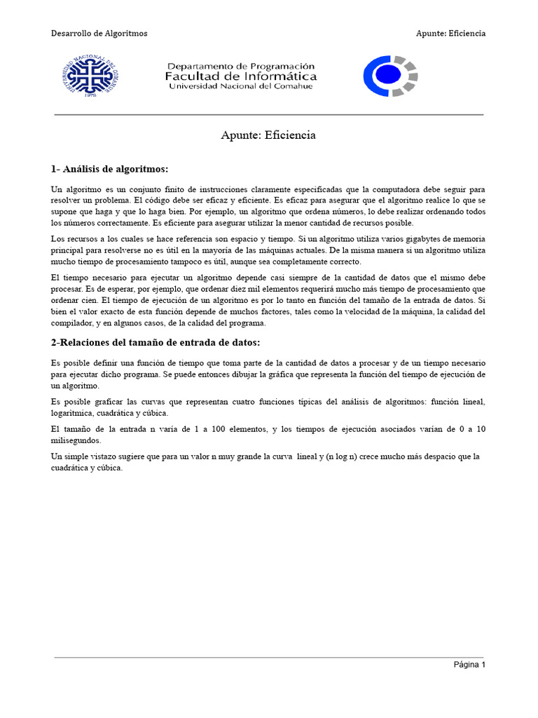 Apunte Eficiencia | PDF | Algoritmos | Programa de computadora