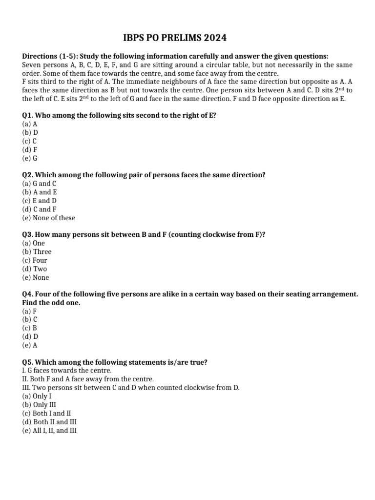 IBPS PO Prelims 2024 Question Paper | PDF | Leadership | Empathy