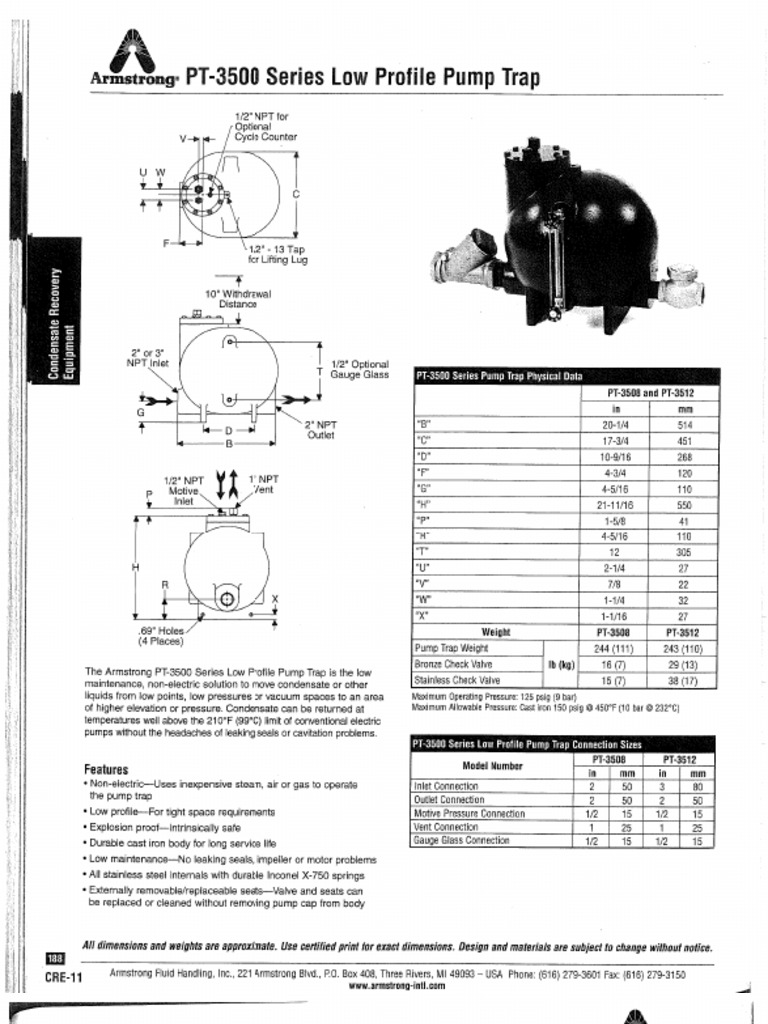 Armstrong Pump Trap Specifications | PDF | Valve | Pump