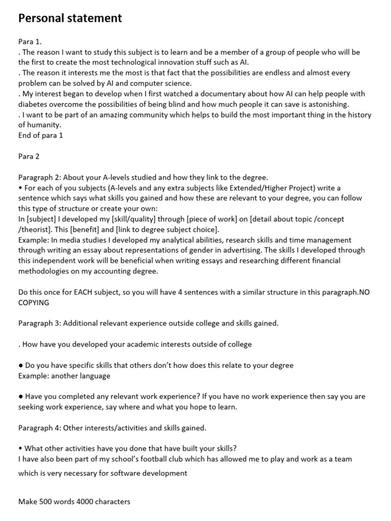 Personal Statement Checklist | PDF