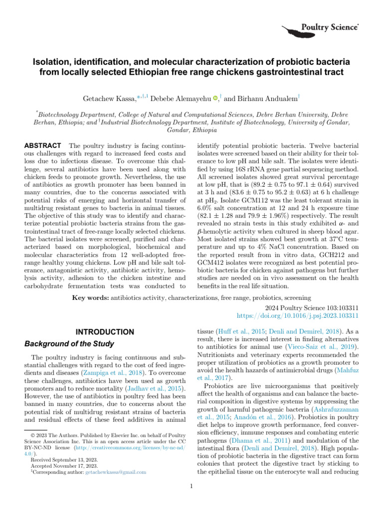 Probiotic Bacteria from Ethiopian Chickens | PDF | Polymerase Chain ...