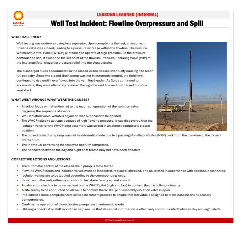 LLD - Well Test Incident-Flowline Overpressure and Spill (Internal ...