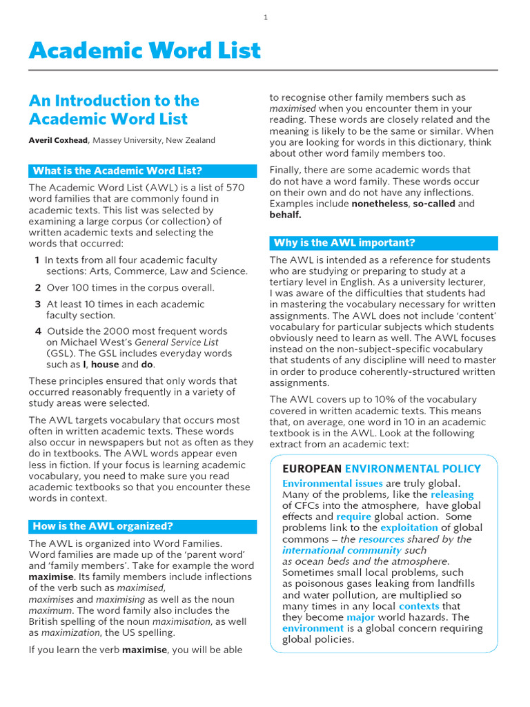 Longman Academic Word List | PDF | Vocabulary | English Language