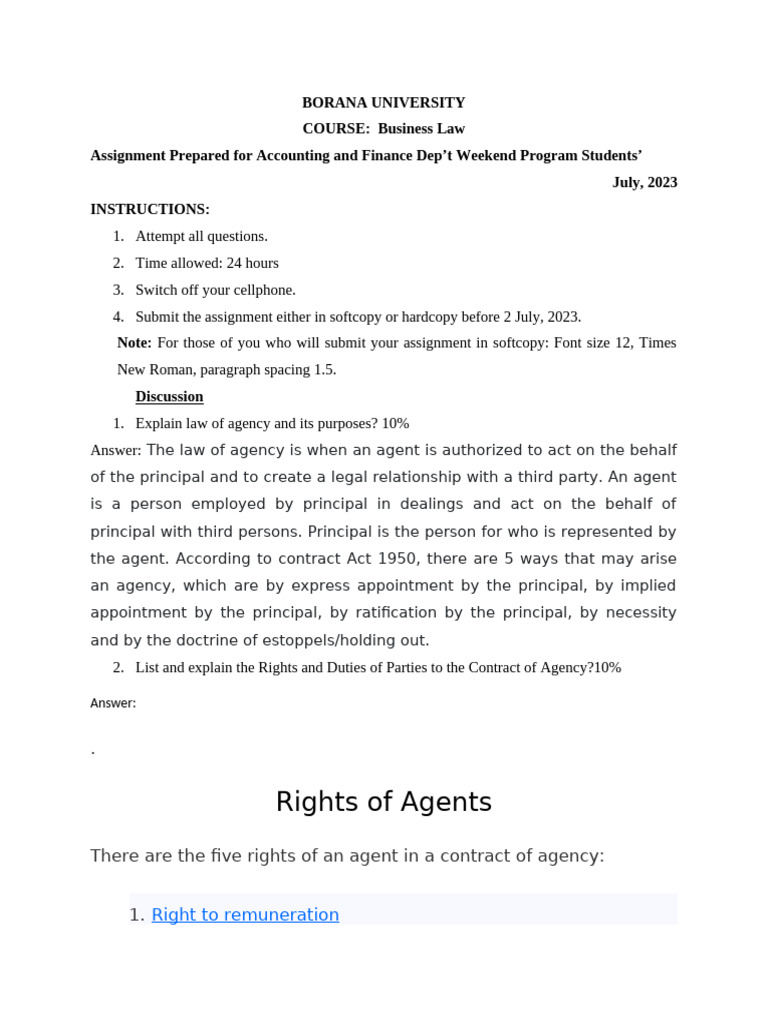 Business Law Assignment on Agency | PDF | Law Of Agency | Civil Law ...