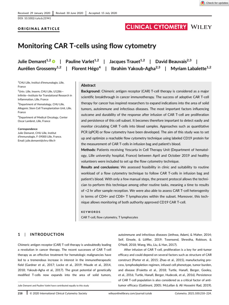 Monitoring CAR T-Cells via Flow Cytometry | PDF | T Cell | Flow Cytometry