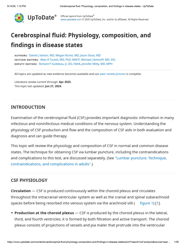 Cerebrospinal Fluid - Physiology, Composition, and Findings in Disease ...