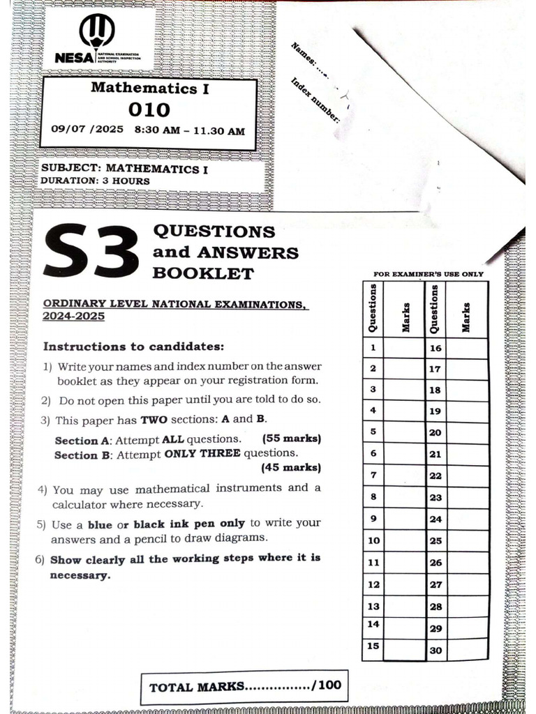 S3 Mathematics 2024 2025 | PDF