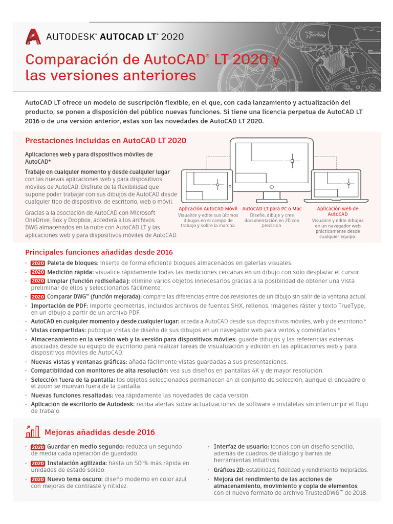 Autocad LT 2020 Release Comparison Matrix A4 Es | PDF | Cad automático ...