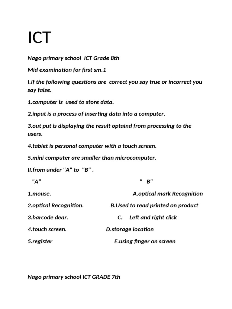 Grade 7 ICT Final Exam Review | PDF