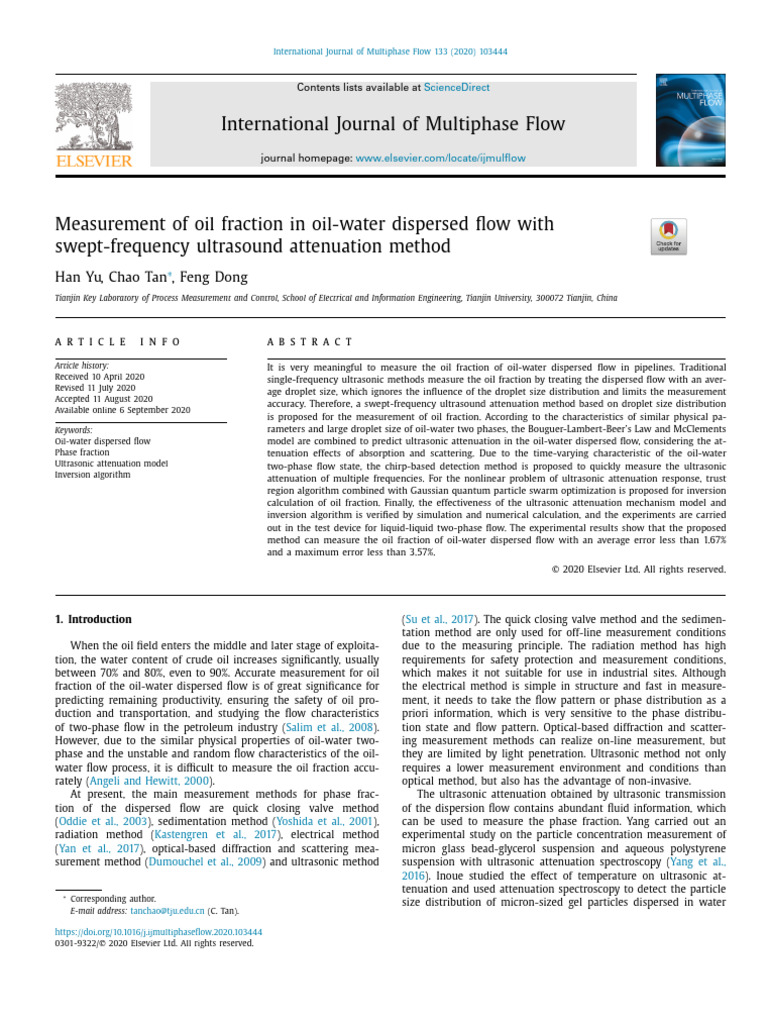 Oil Fraction Measurement in Dispersed Flow | PDF | Inverse Problem ...