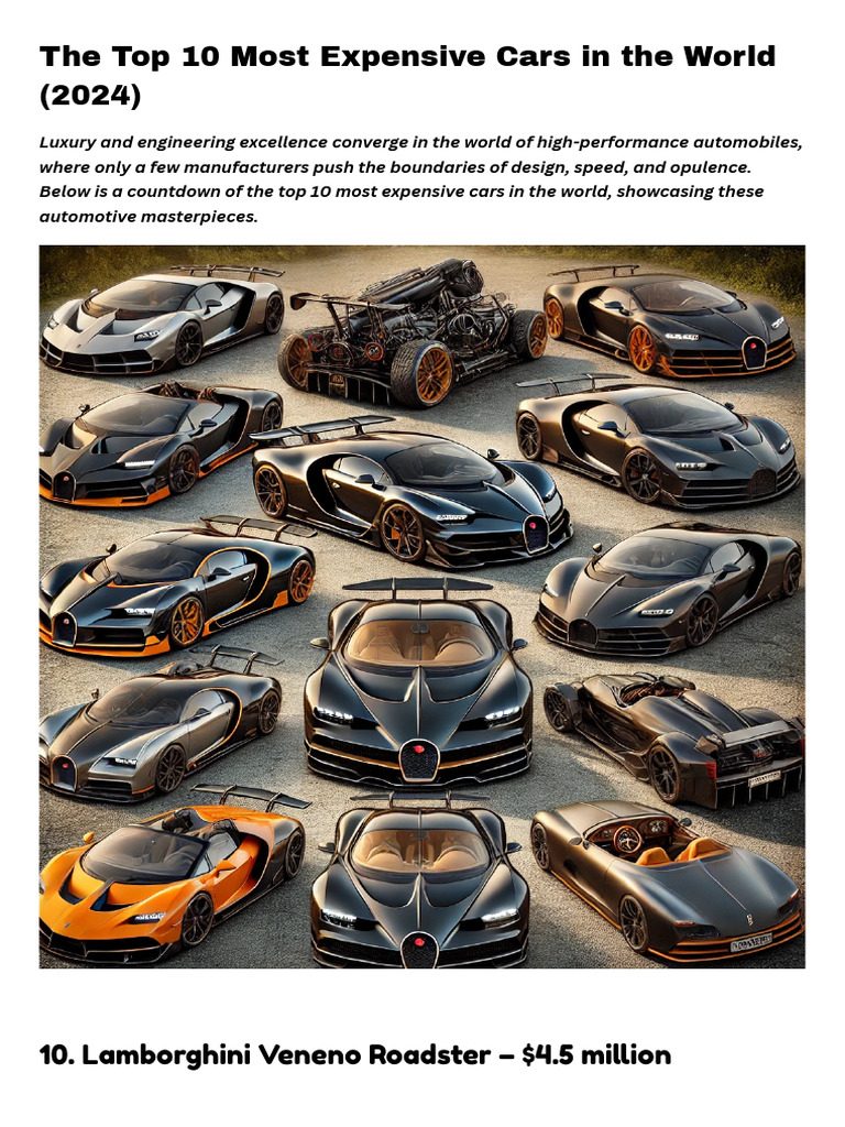 Top 10 Most Expensive Cars 2024 | PDF | Car | Sports Cars