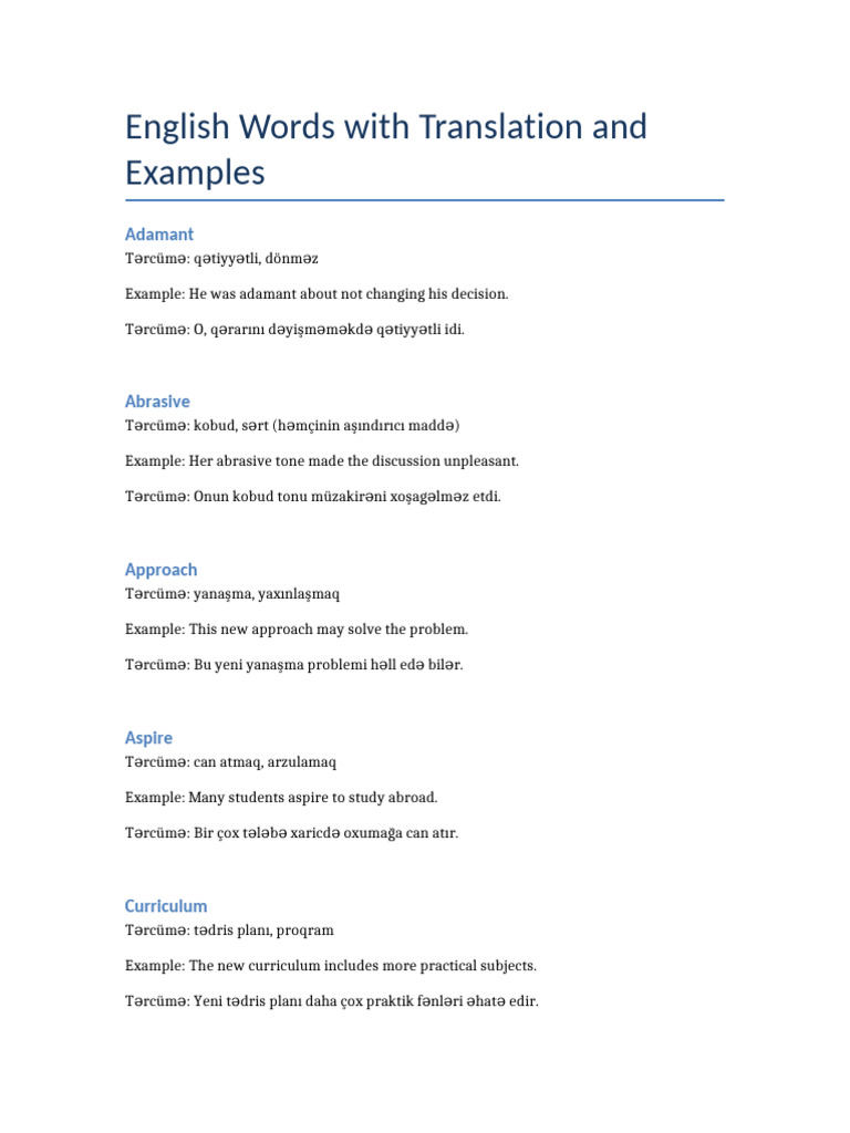 English Words With Examples | PDF