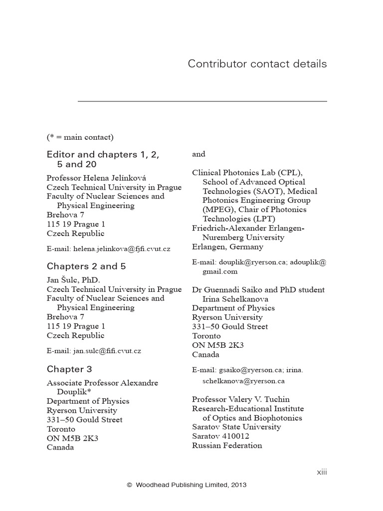 Contributor Contact Details: Editor and Chapters 1, 2, 5 and 20 | PDF ...
