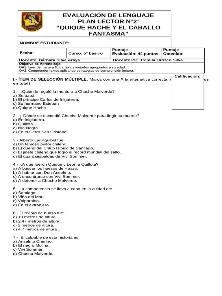 Plan Lector N°2 Quinto Básico | PDF