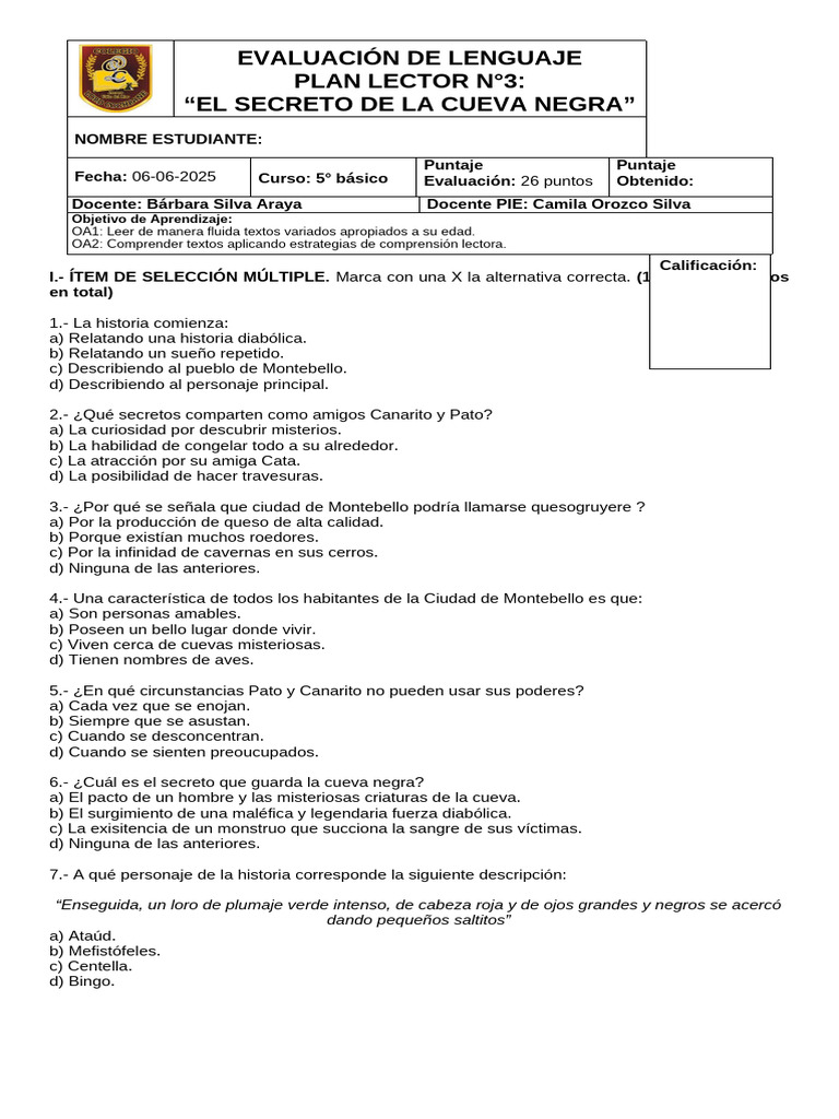 Plan Lector N°3 Quinto Básico | PDF